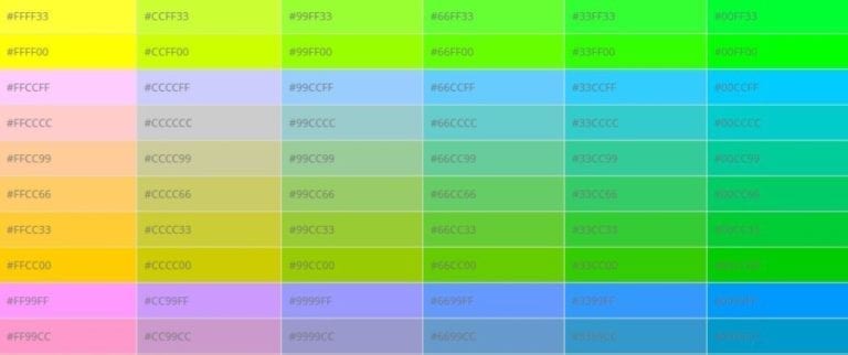Hex Color Code Chart for Websites